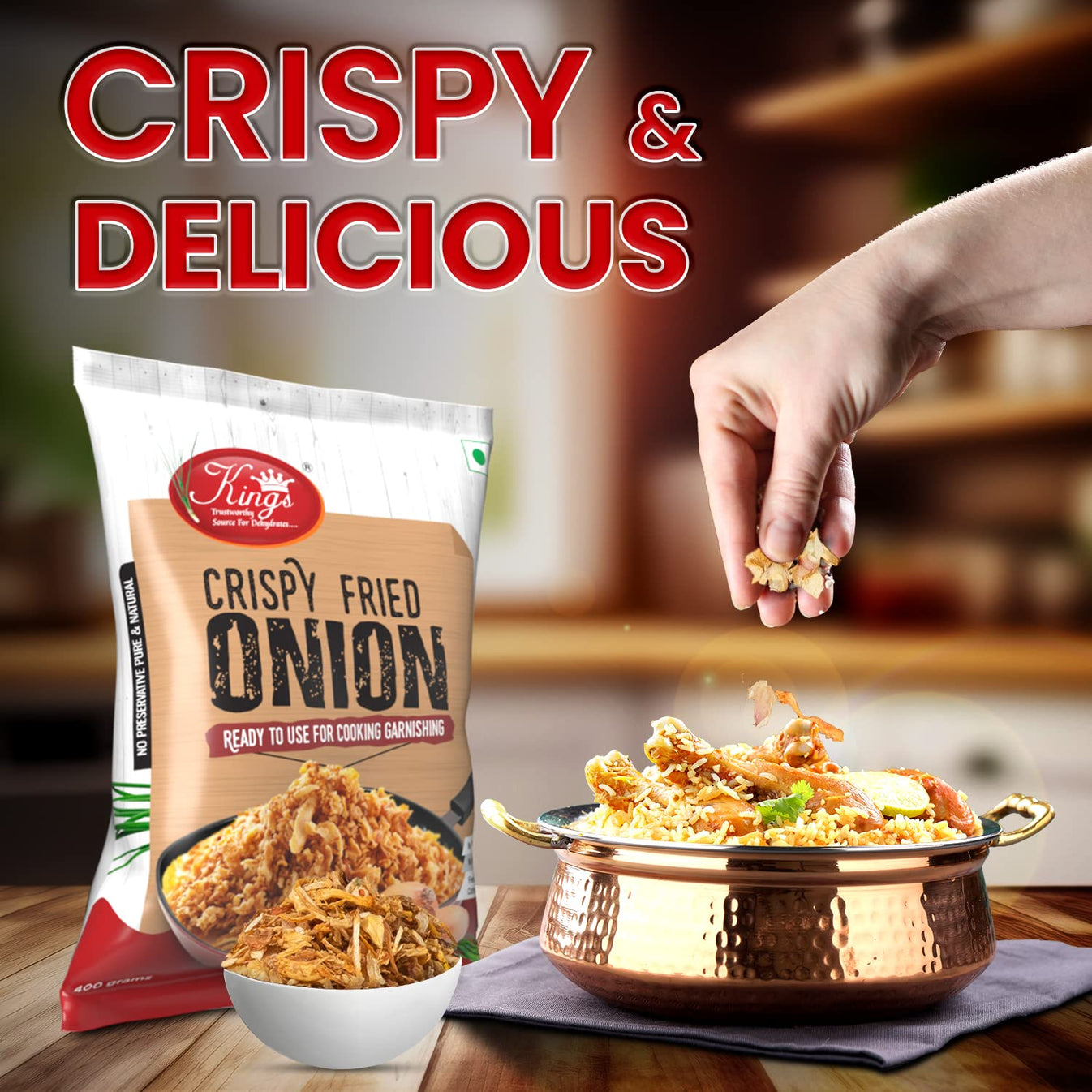 Kings Crispy Fried Onion -400grams ( 8 pack of 50gram sachet ) – Kings ...