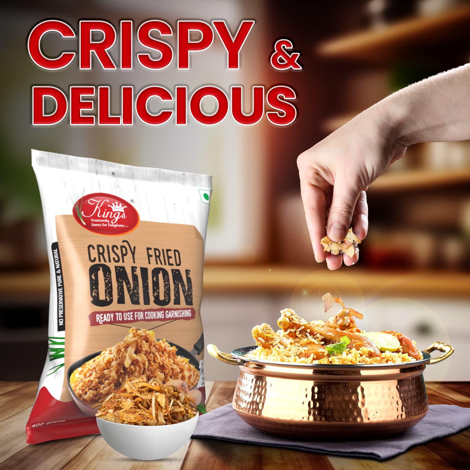 Kings Crispy Fried Onion -400grams ( 8 pack of 50gram sachet ) – Kings ...